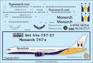 B757-200 Monarch Decal Sheet 1/144 Scale Kit